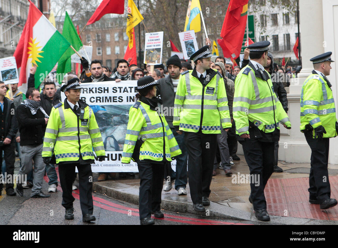 Police escort Kurdish protest march in London Stock Photo - Alamy