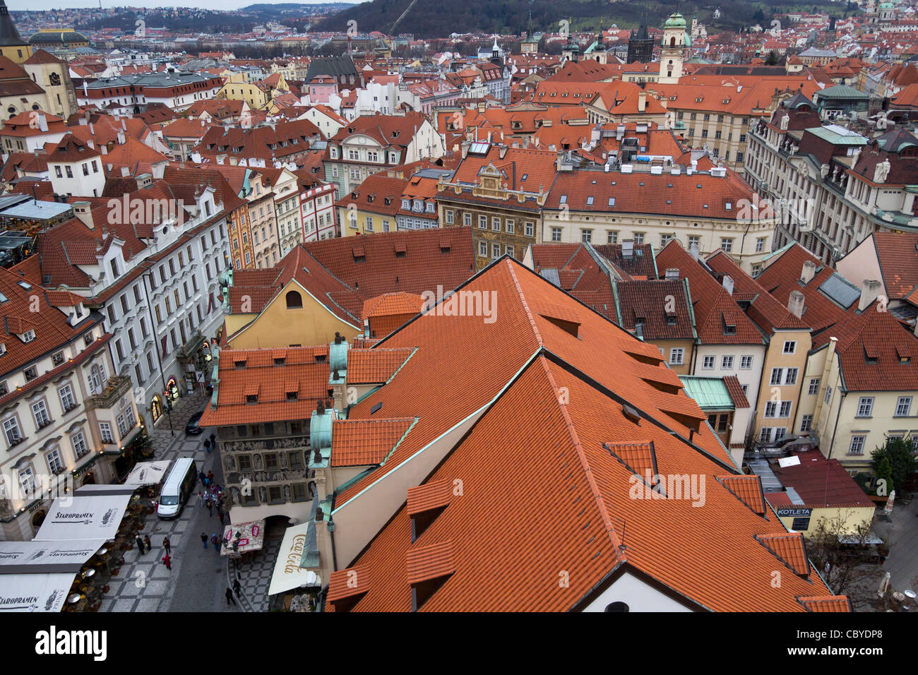 Prague rooftops as seen from the Town Hall Tower, Old Town Square ...