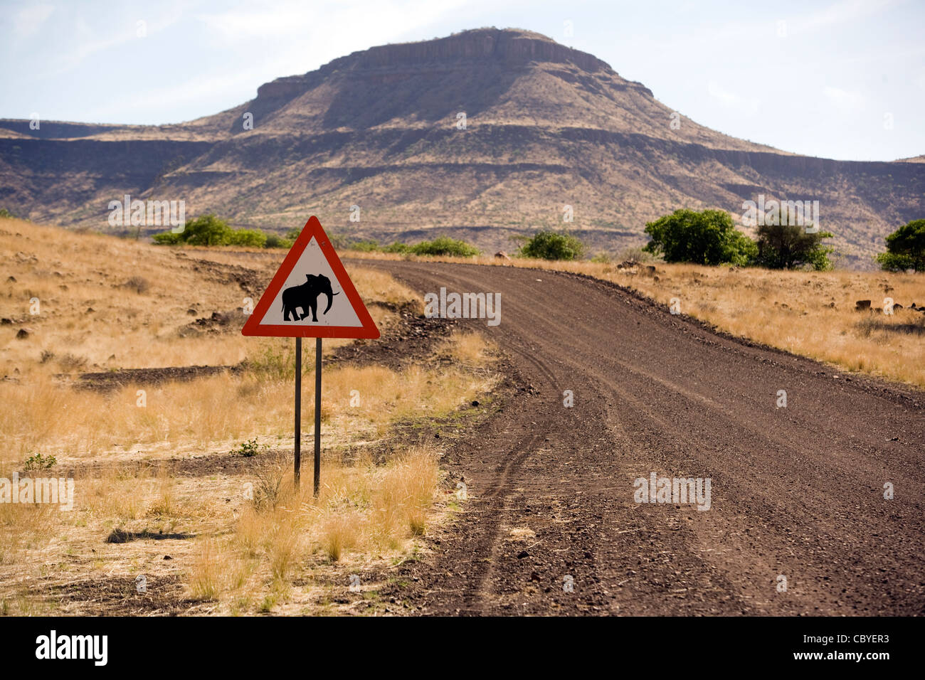 Elephant Crossing Road Sign - Damaraland, Namibia, Africa Stock Photo ...