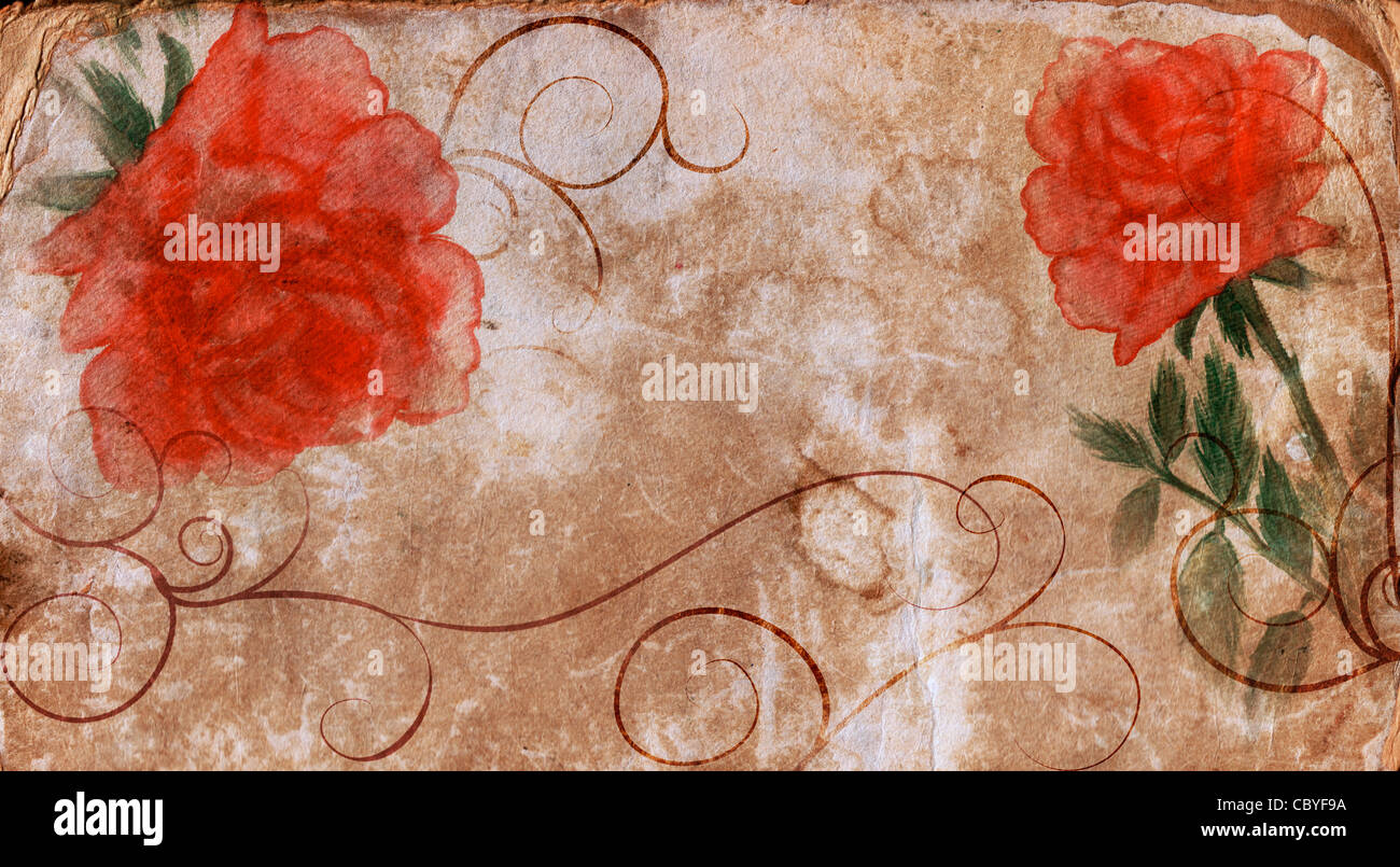 old paper with watercolors roses Stock Photo - Alamy