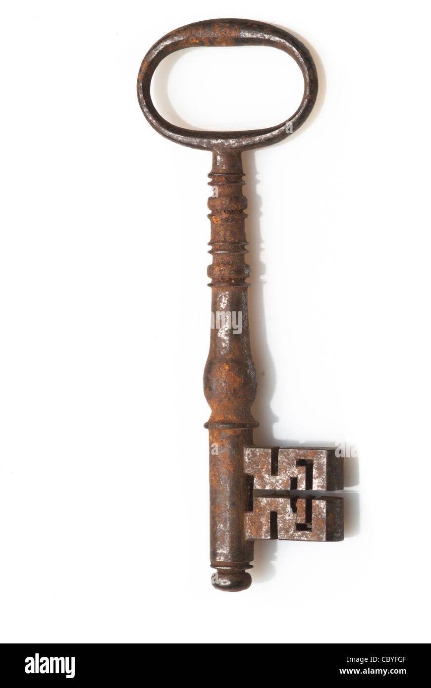 rusty old door key on white background Stock Photo - Alamy