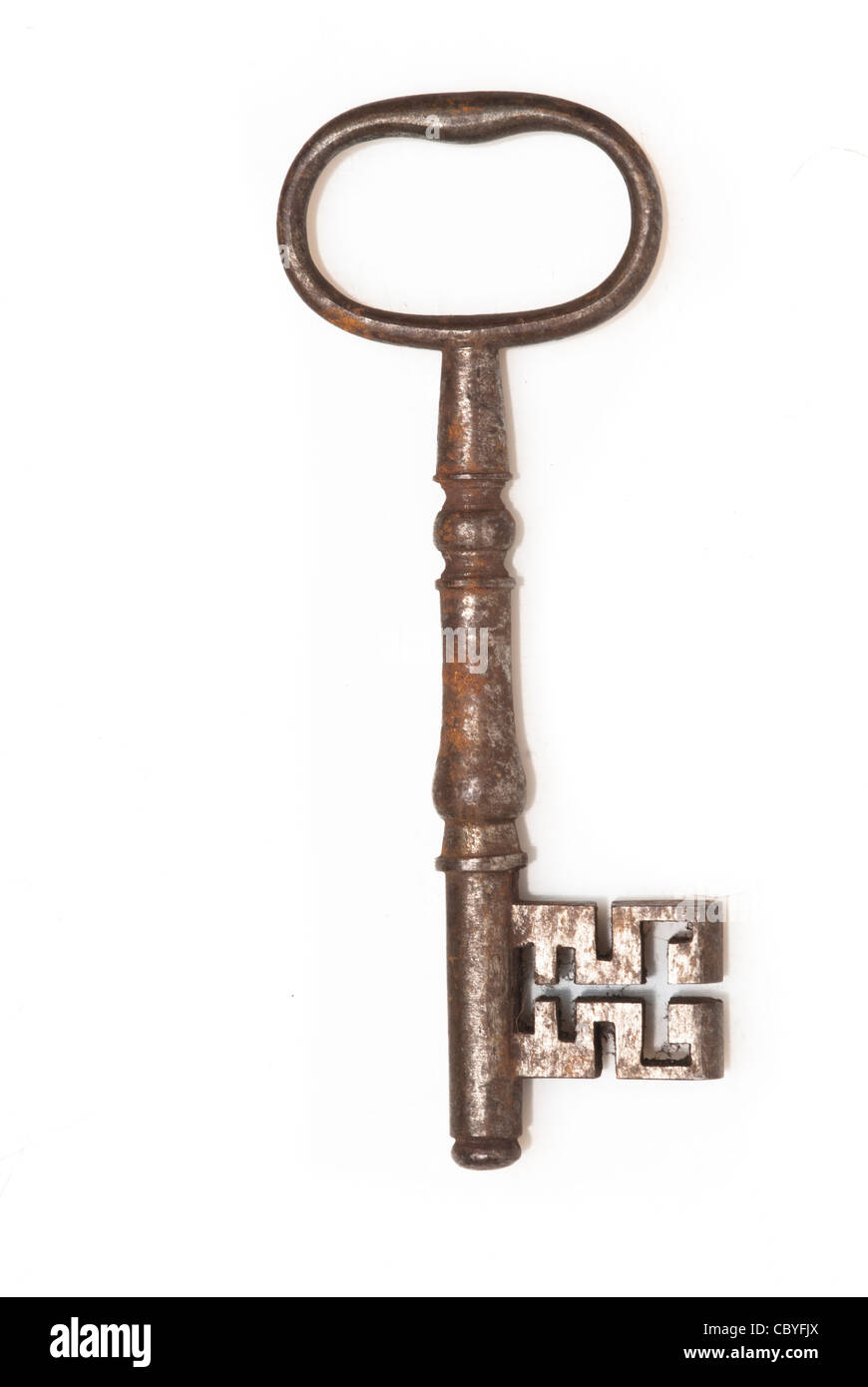rusty old door key on white background Stock Photo - Alamy
