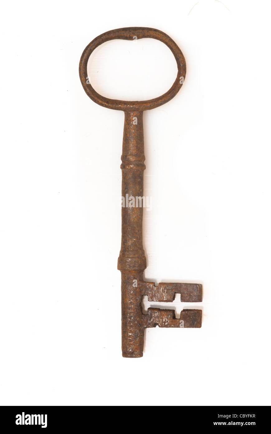 rusty old door key on white background Stock Photo - Alamy