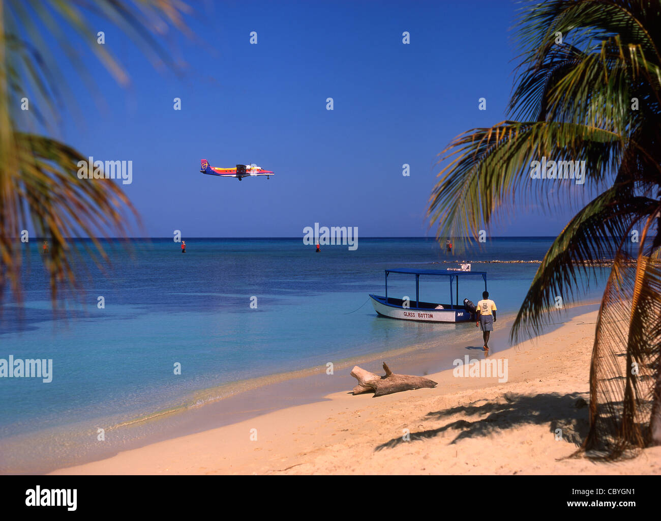 Jamaica Montego Bay beach & aircraft Stock Photo - Alamy