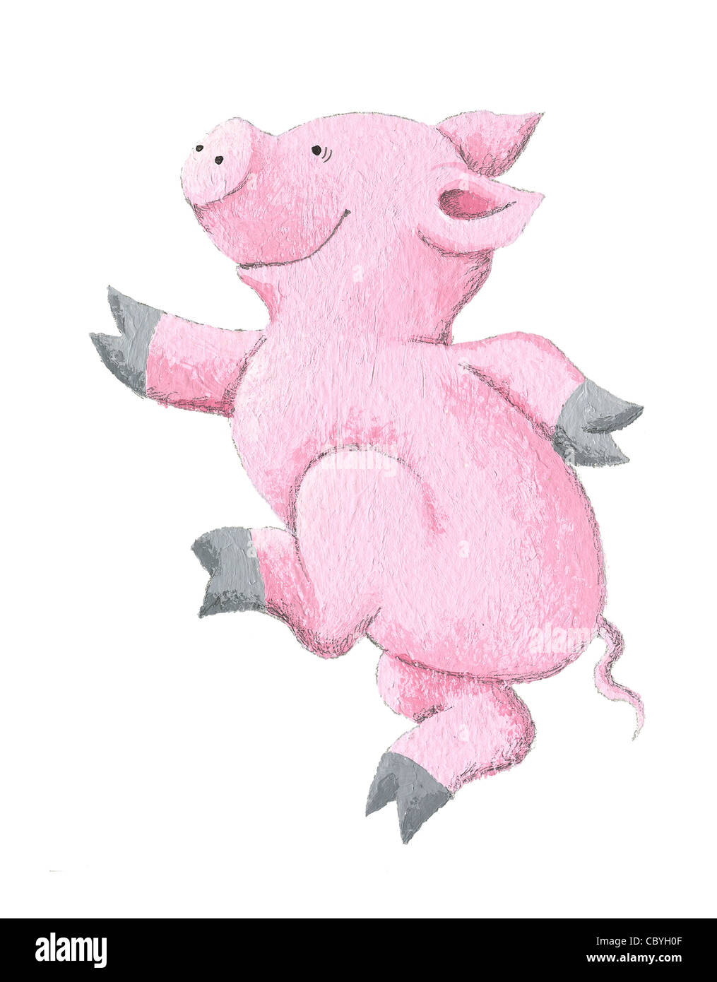 Acrylic illustration of Cute Little Pig Jumping Stock Photo - Alamy