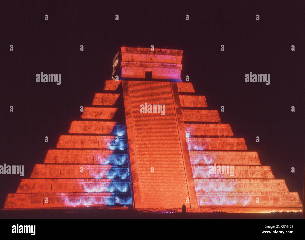Mexico Yucatan Chichen Itza, Castle by night Stock Photo - Alamy