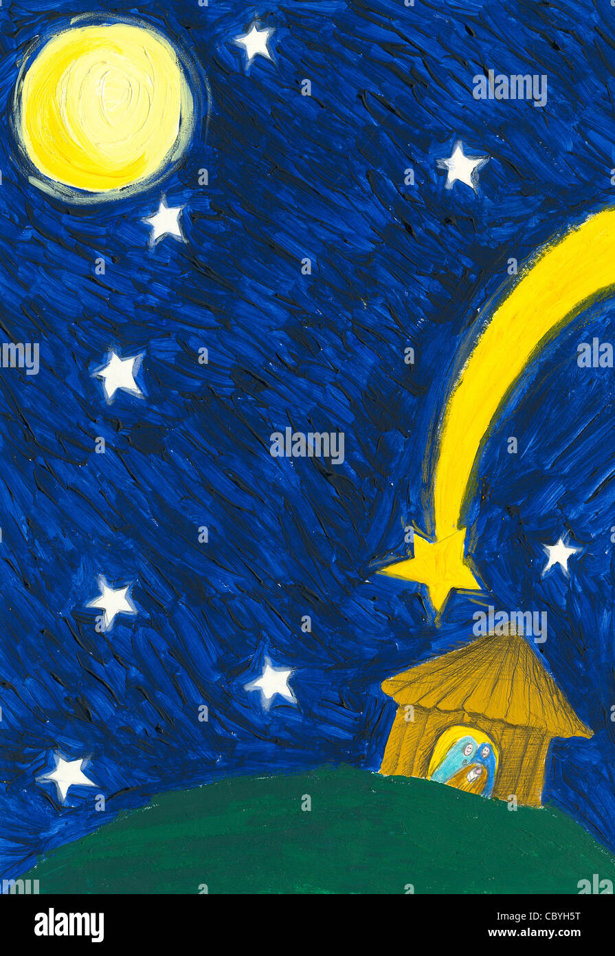 Acrylic illustration of Holy Night - Christmas nativity scene Stock ...