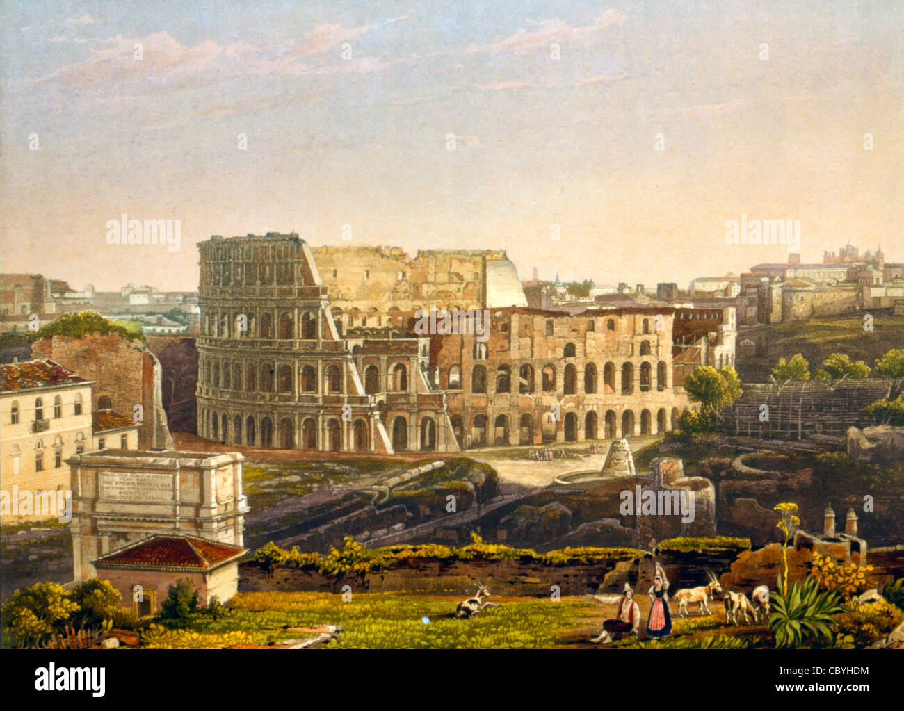 View of the Colosseum, Rome, Italy. Le Colisee a Rome! Circa 1842 Stock ...