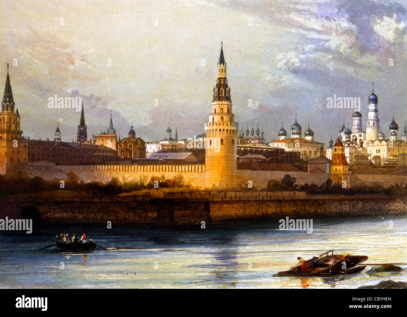 Moscow kremlin vintage illustration painting hi-res stock photography ...