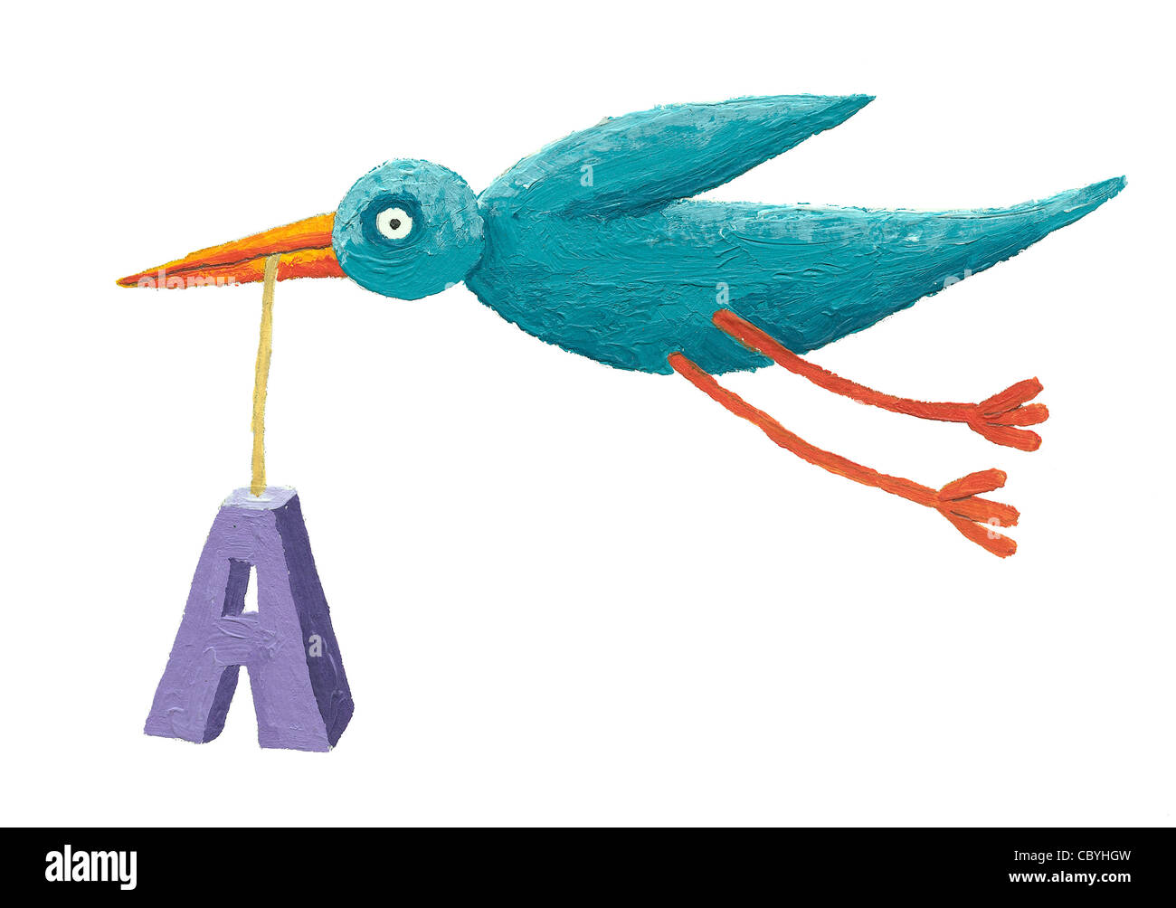 Acrylic illustration of funny Bird with the letter in its beak Stock ...