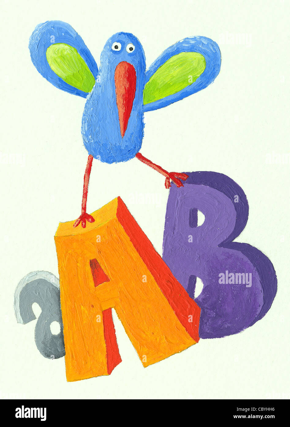 Acrylic illustration of blue bird carrying letters Stock Photo - Alamy