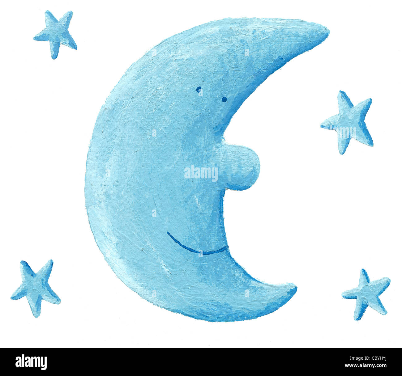 Acrylic illustration of Blue Moon with four stars Stock Photo - Alamy