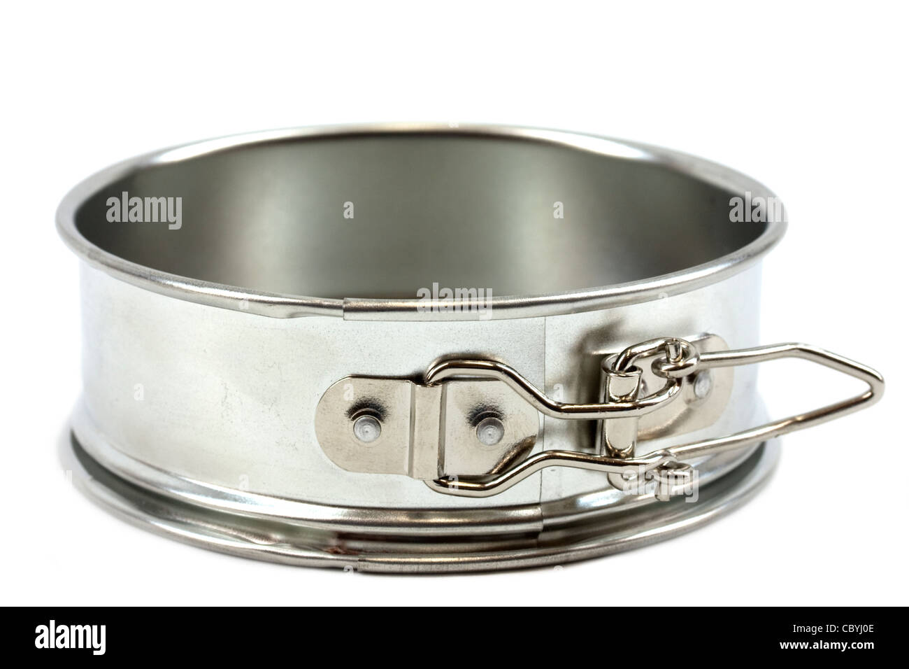 Round aluminum cake form isolated on white background Stock Photo - Alamy