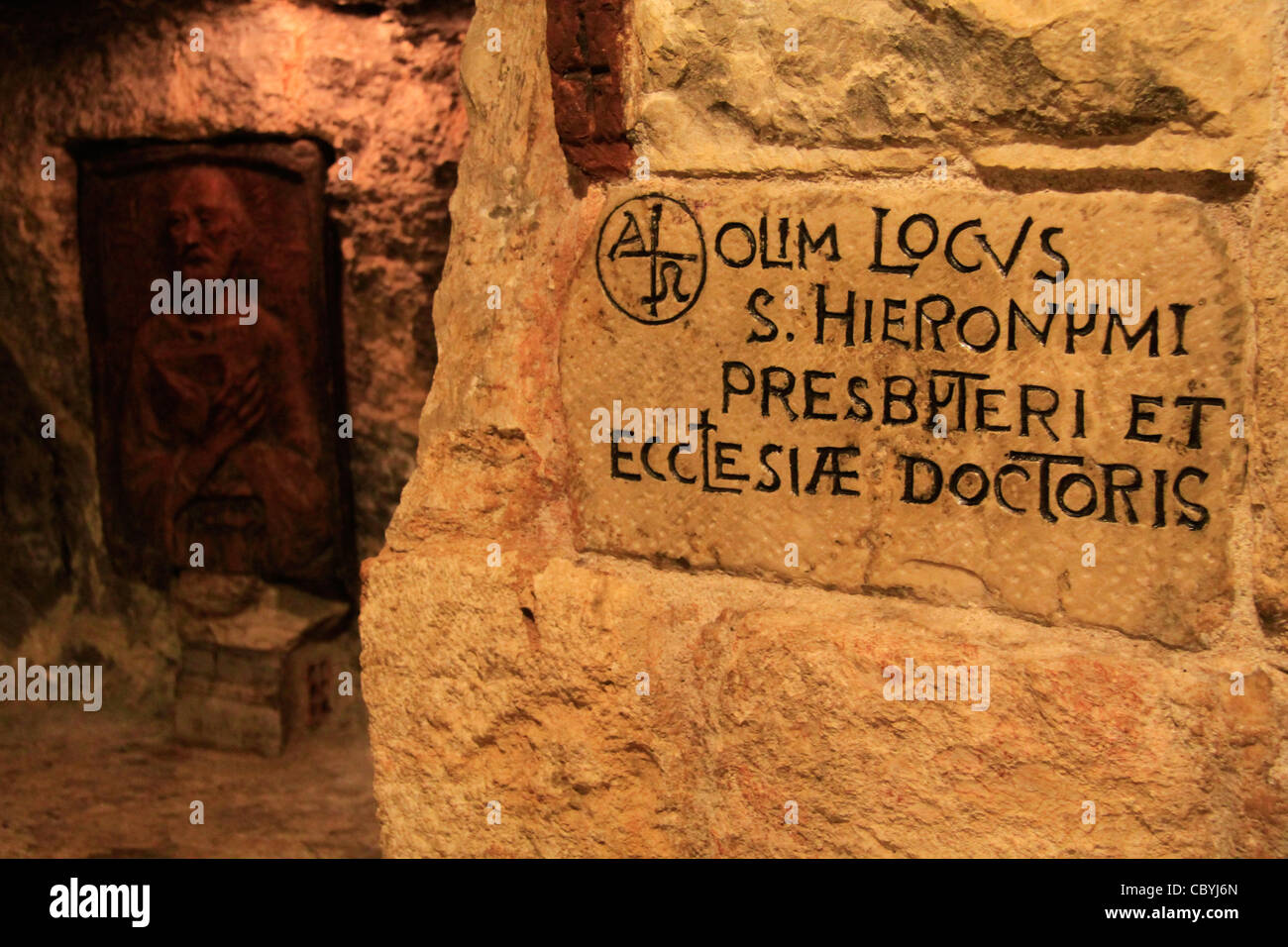 Bethlehem, Cave of St. Jerome beneath the Church of St. Catherine Stock ...
