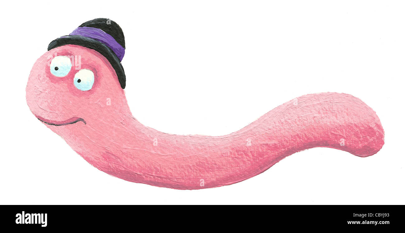 Illustration of cute pink worm wearing hat Stock Photo - Alamy
