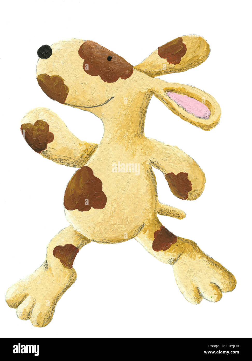 Acrylic illustration cute dog jumps for joy Stock Photo - Alamy