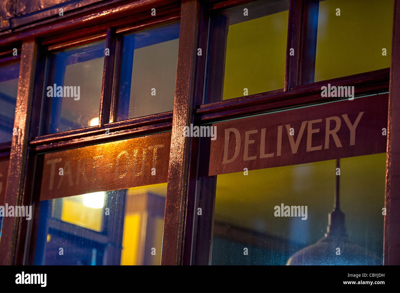 Takeout and delivery sign on a vintage diner or cafe Stock Photo - Alamy