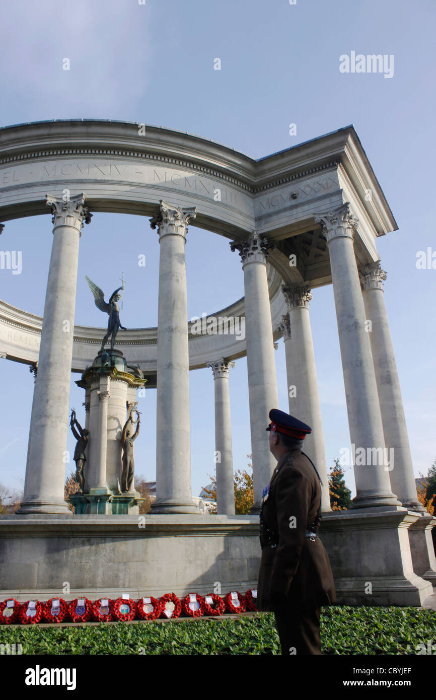 Soldier at the Temple of Peace War Memorial in Cardiff South Wales UK ...