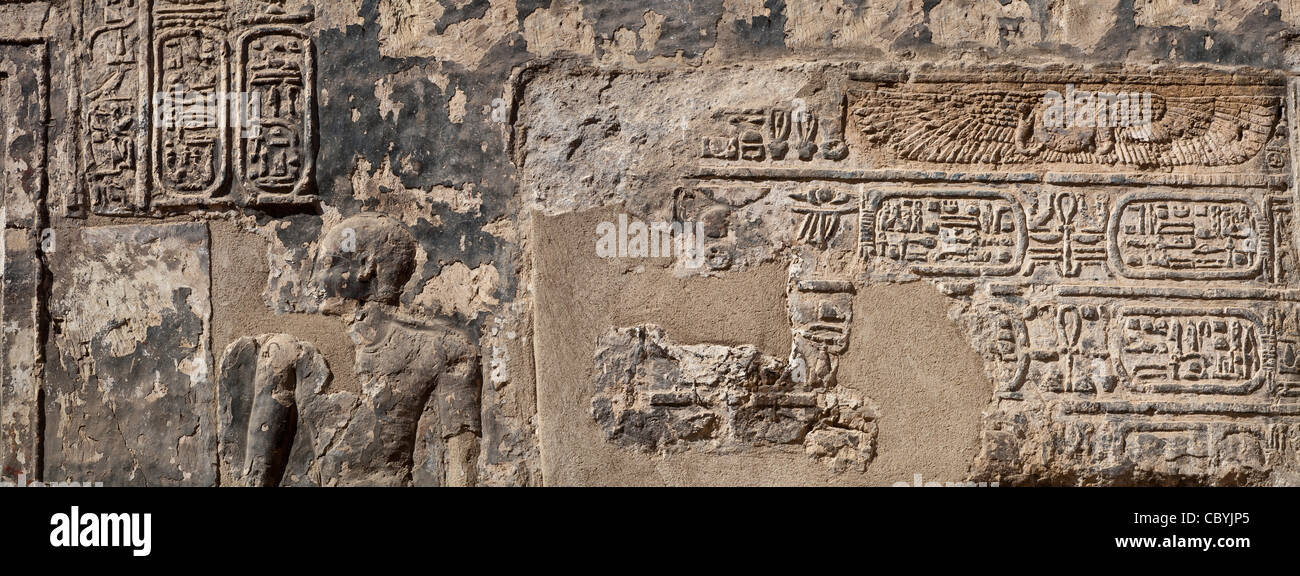 Panoramic shot of wall decoration in the Ptolemaic Temple in Wanina ...