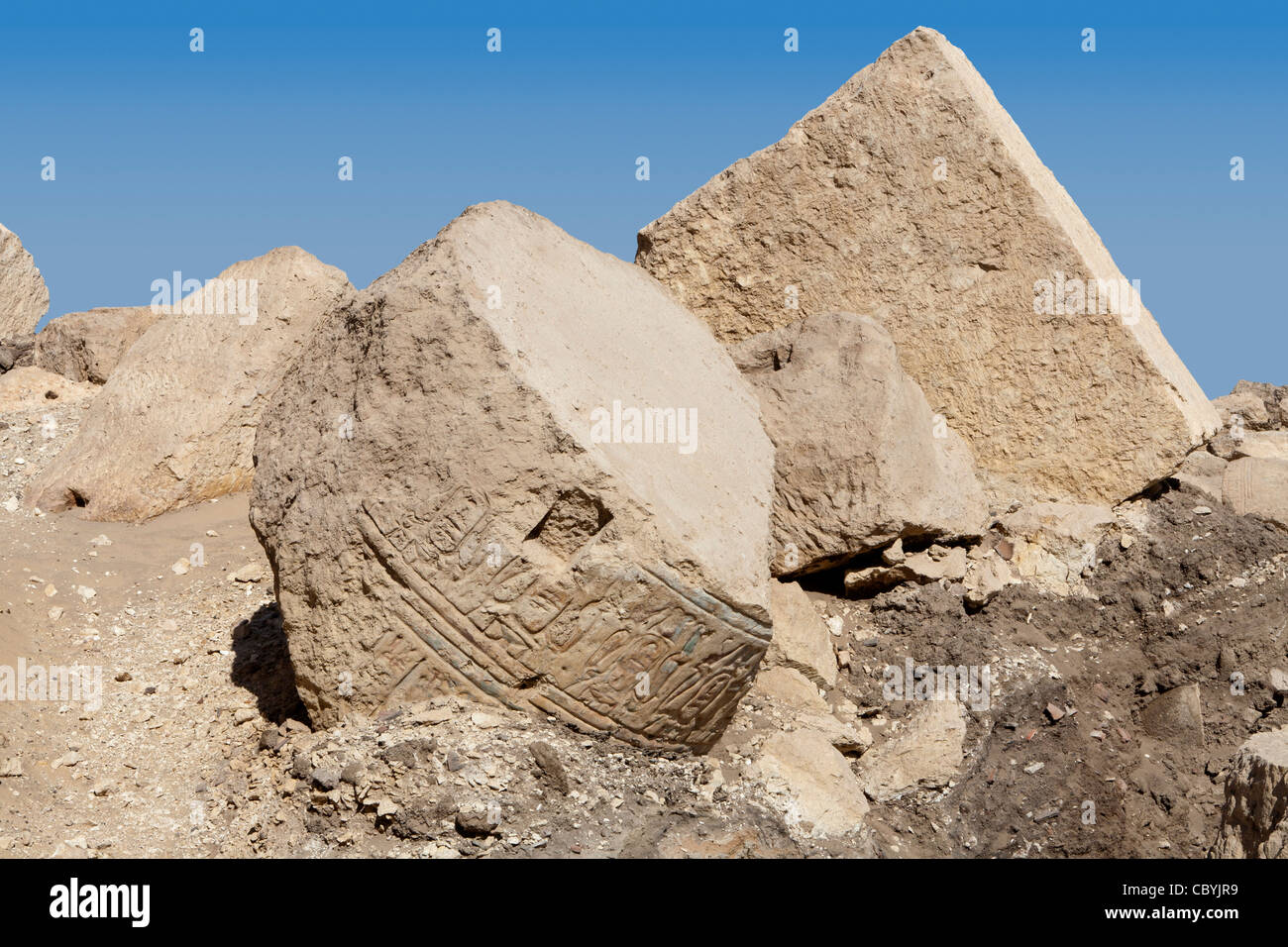 Fallen blocks and pillars in the Ptolemaic Temple in Wanina, southwest ...