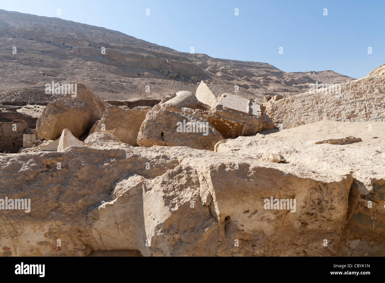 Tumbled blocks of the Ptolemaic Temple in Wanina, southwest of Akhmim ...