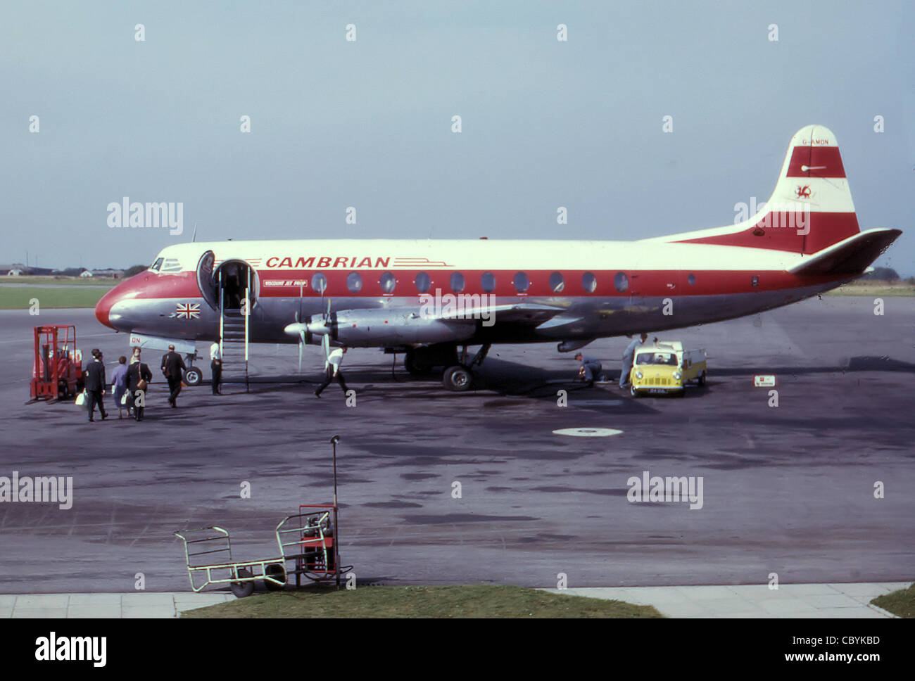 Vickers Viscount 701 of the defunct Welsh airline Cambrian Airways ...
