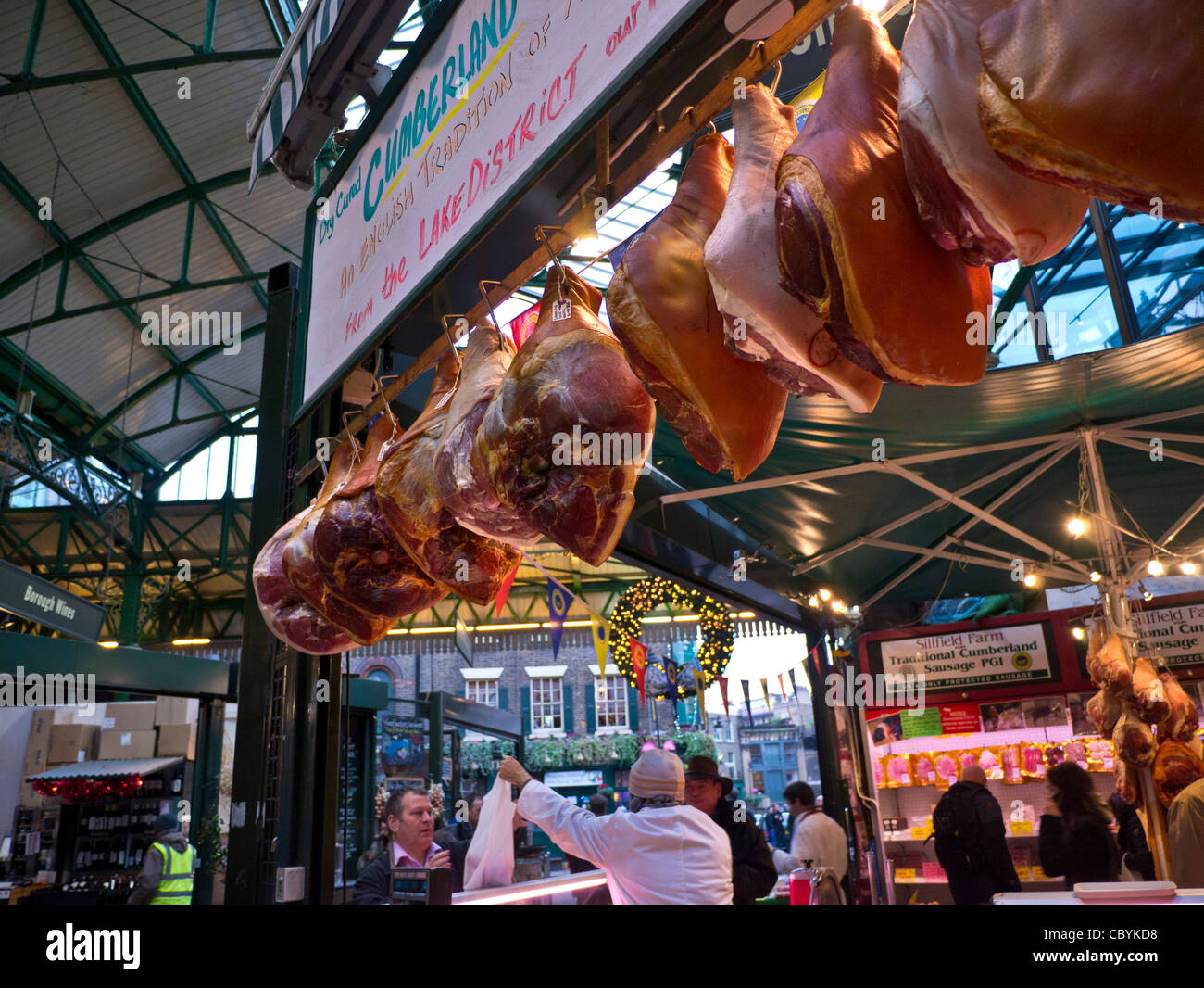 Christmas Borough market legs ham hams air curing on display for sale ...