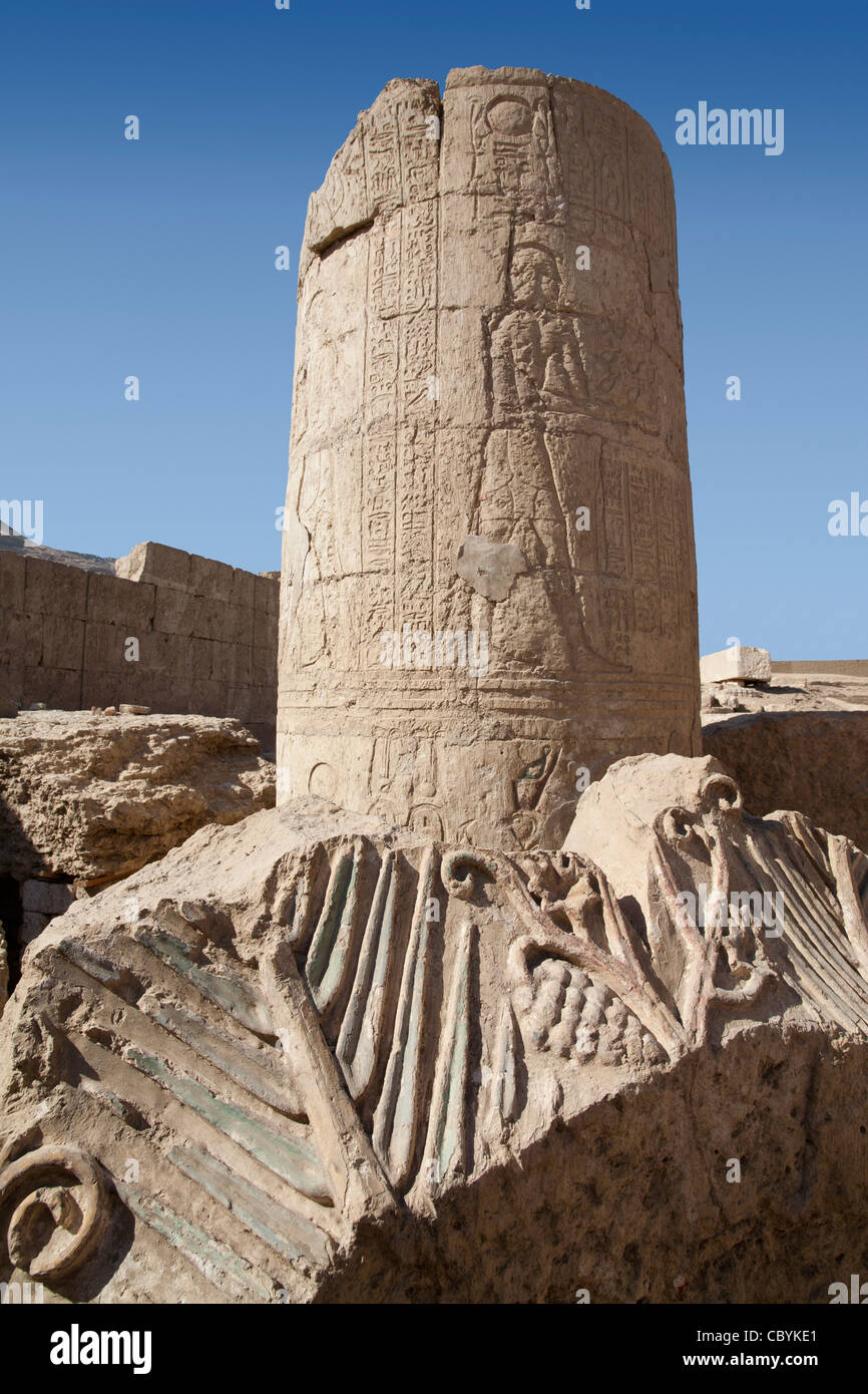 Fallen capital and column in the Ptolemaic Temple in Wanina, southwest ...