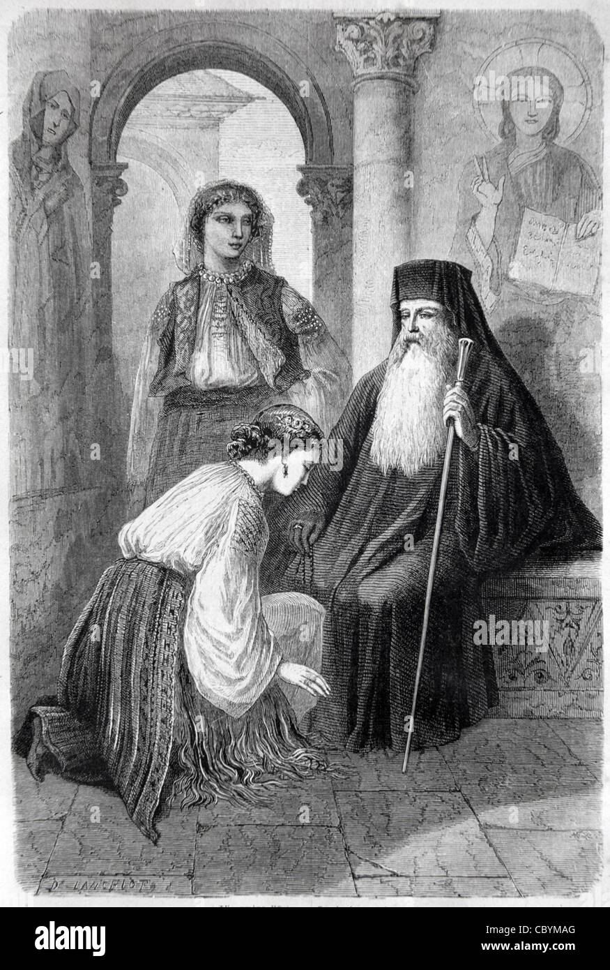 Faithful Christian Orthodox Greek Women Kneeling in Veneration Before ...