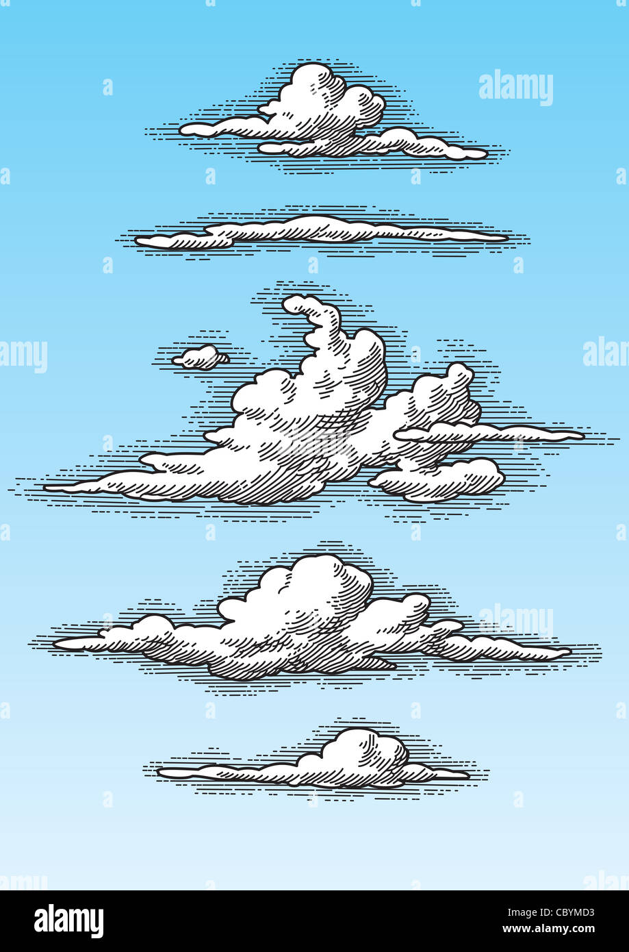 vintage clouds drawing. vintage vector illustration. weather elements ...