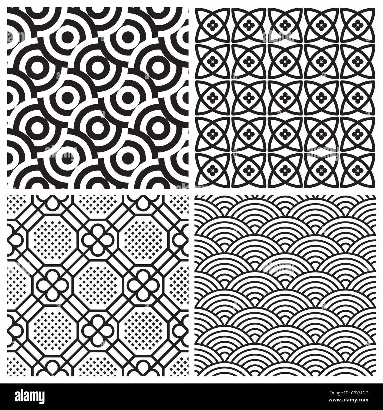set of 4 black and white seamless geometric patterns. geometry ...