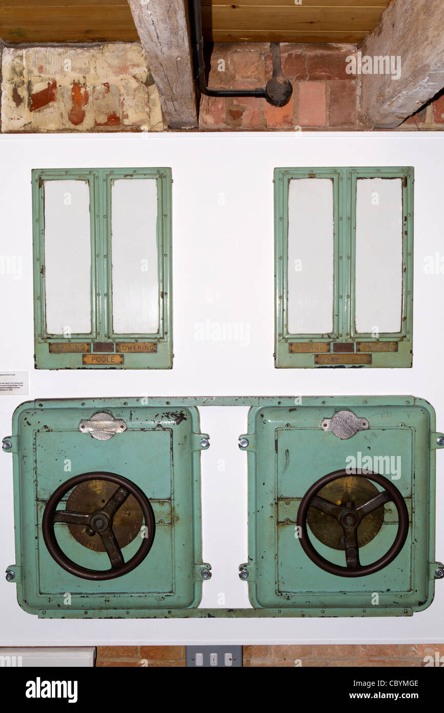 The old lift bridge guages on display in the Poole museum Stock Photo ...