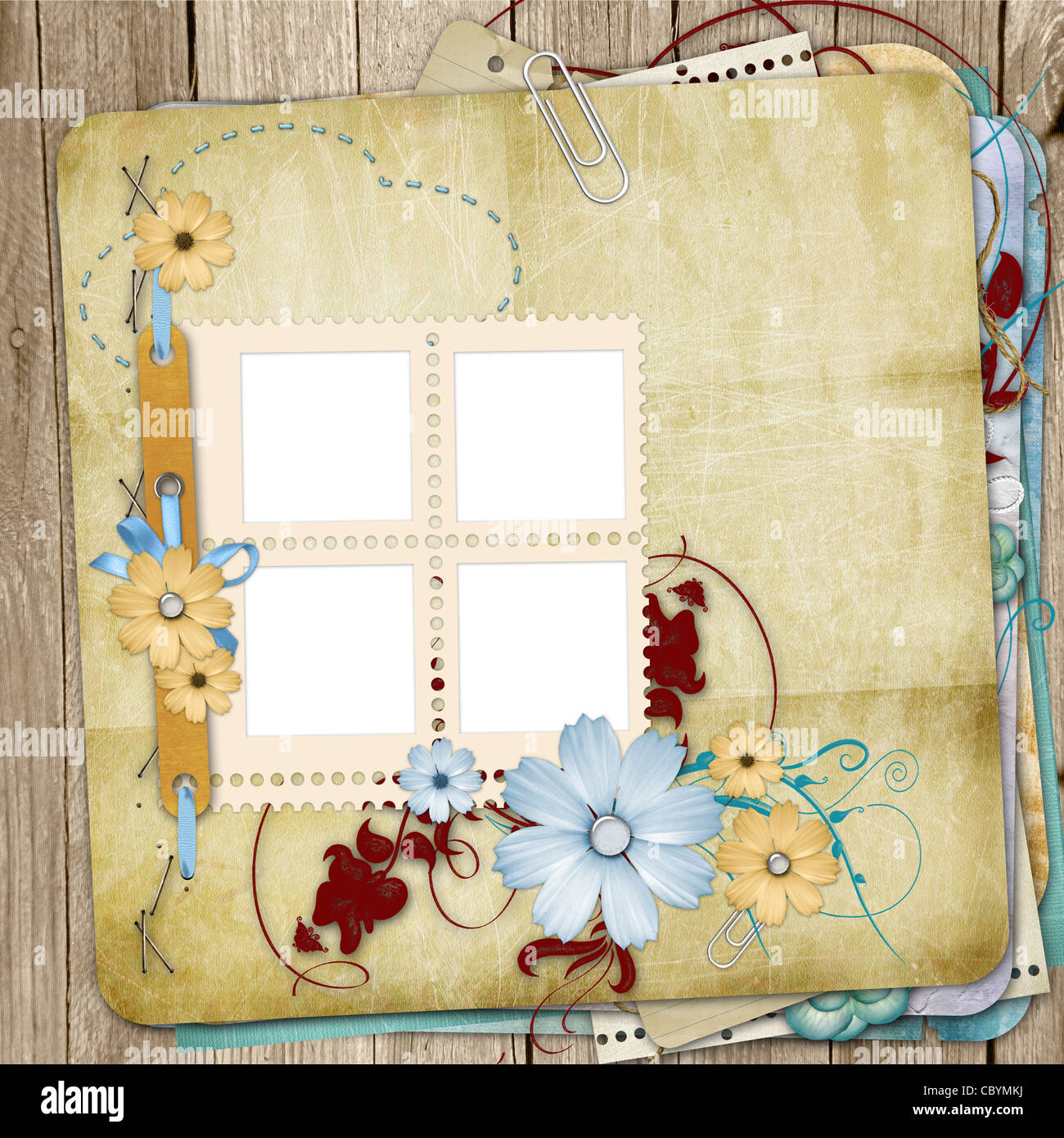 Old shabby style album page with flowers frames Stock Photo - Alamy