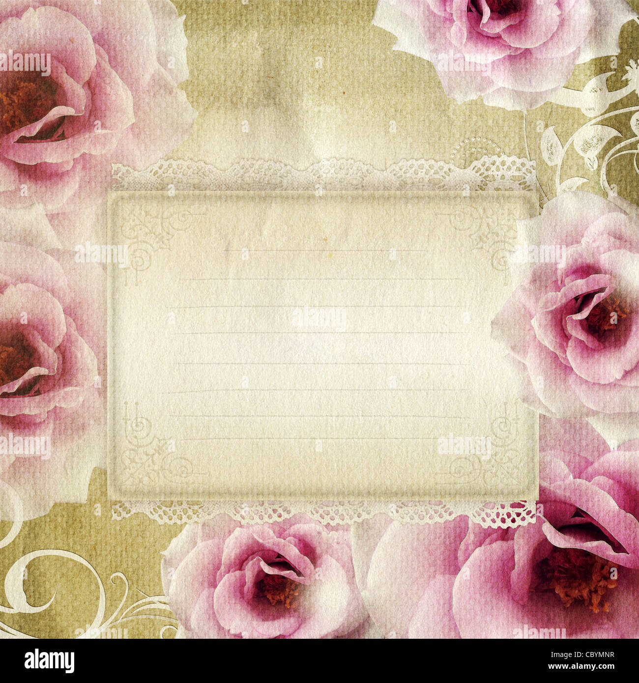 Card for congratulation or invitation with roses Stock Photo - Alamy