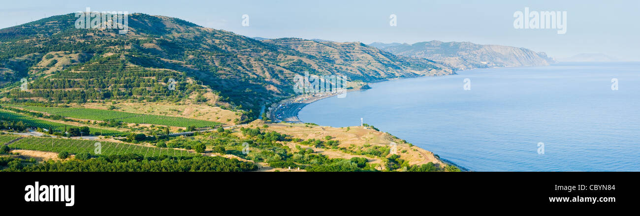 Beautiful summer coastline and camping on beach (Crimea, Ukraine ...