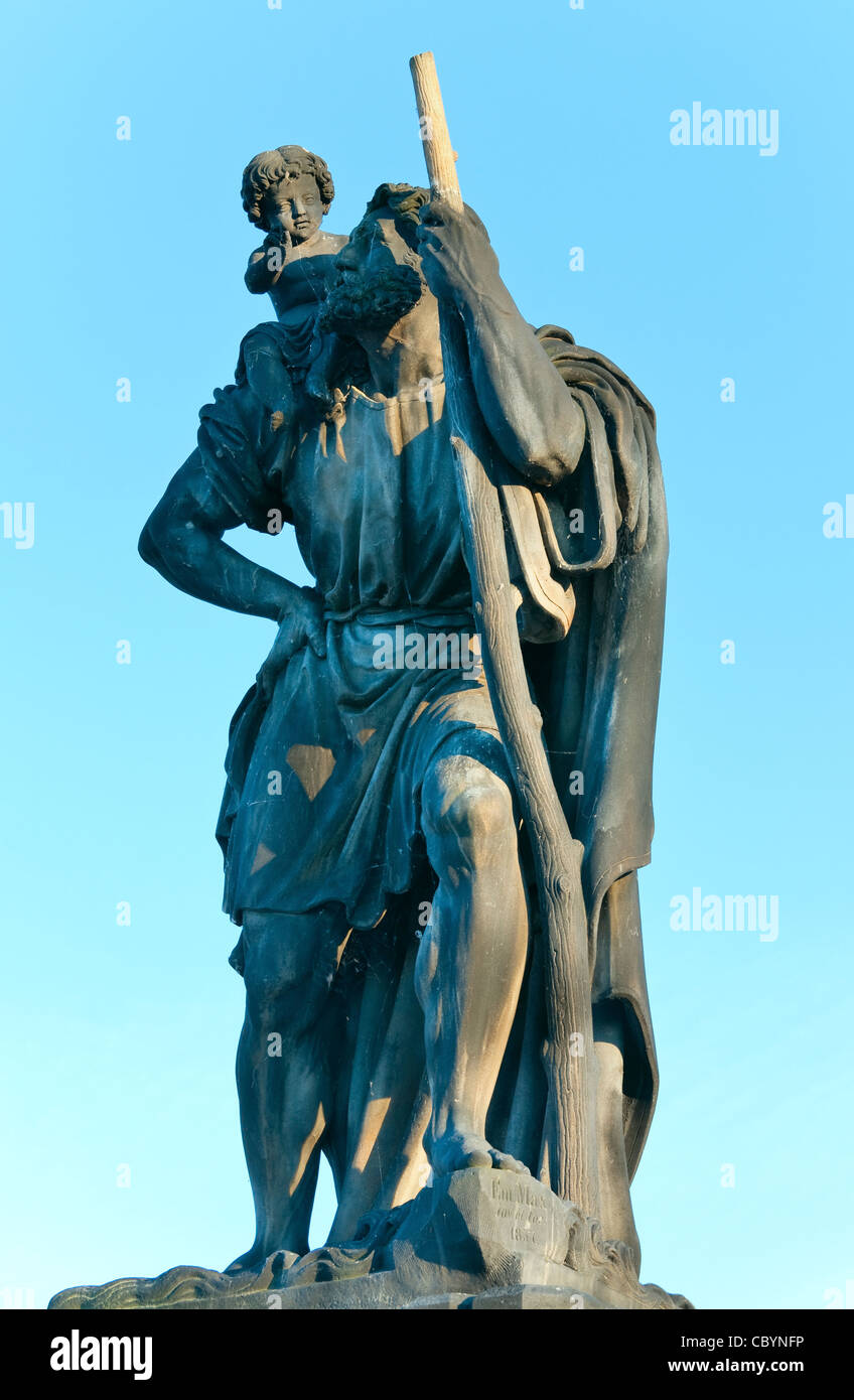 The statue of St. Christopher on Charles Bridge (Prague, Czech Republic ...