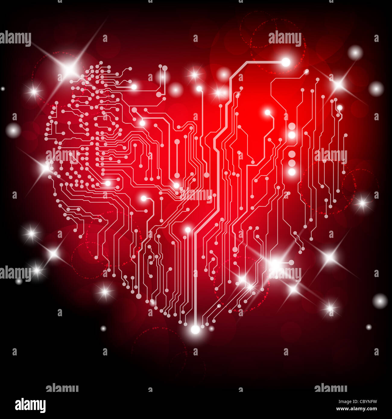 Valentine's background with electric board heart shape and lights Stock ...