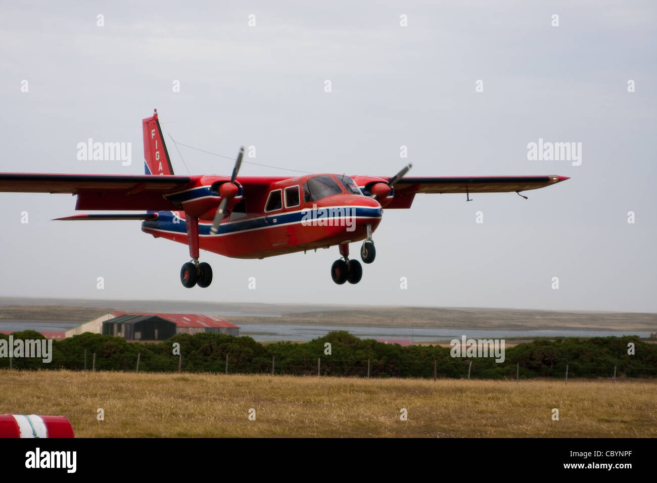 FIGAS light passenger aircraft landing at Darwin, Falkland Islands ...