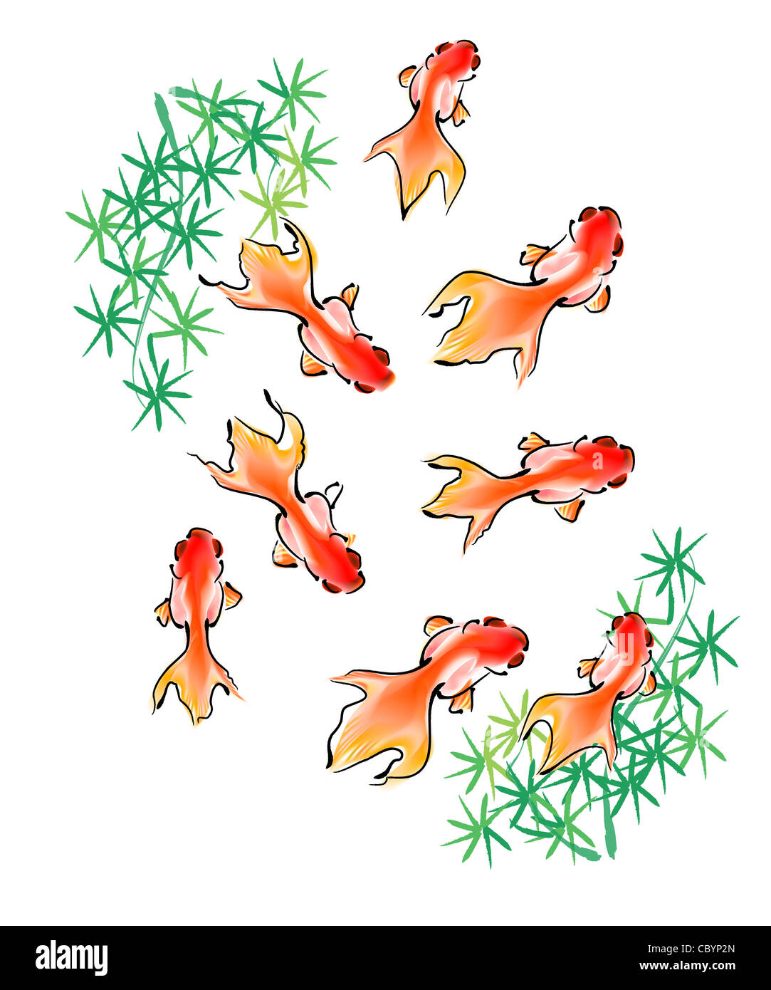 chinese style traditional painting - gold fish Stock Photo - Alamy