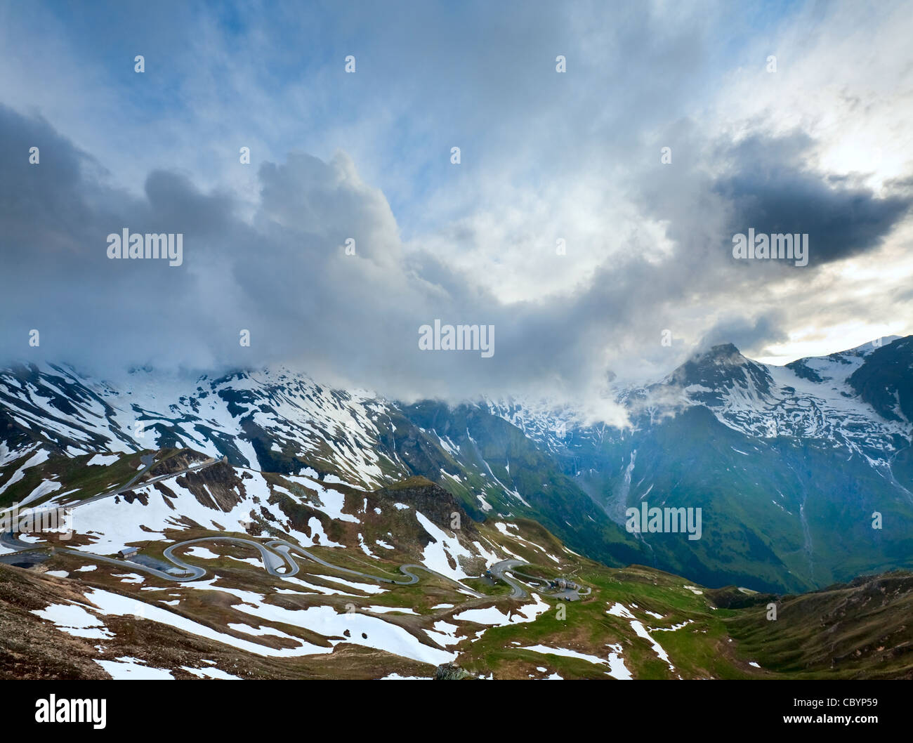Summer (June) Alps mountain and serpentines on evening Grossglockner ...