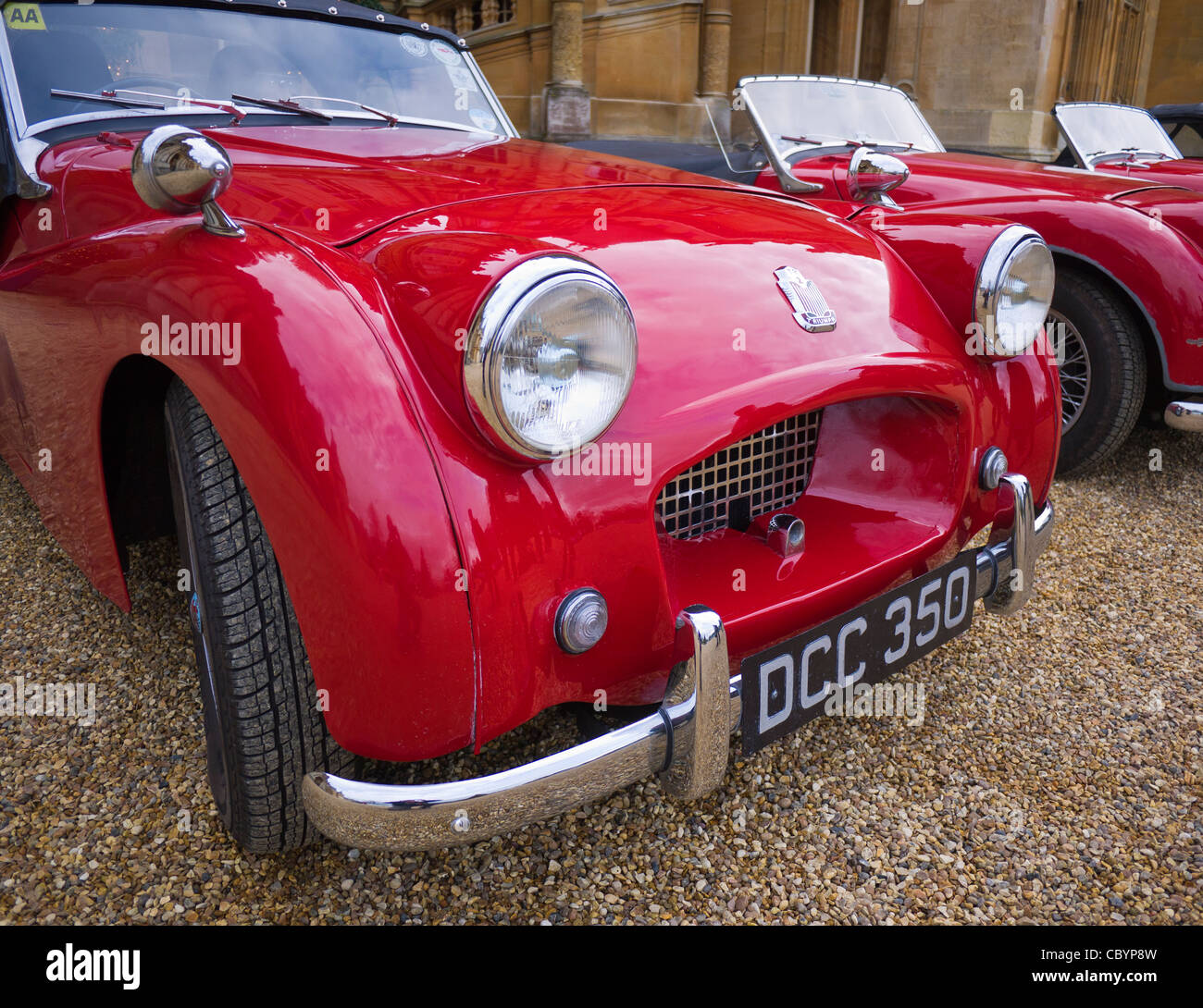 Detail of red Triumph TR2 sports car at an exhibition of Triumph cars ...