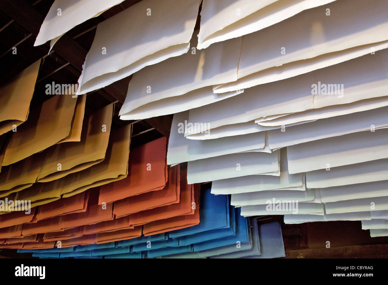 DRYING THE SHEETS OF PAPER, RICHARD DE BAS PAPER MILL, HISTORICAL PAPER ...