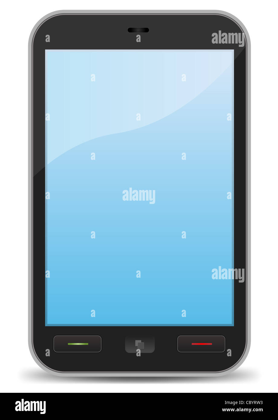 Illustration of a handy basic smartphone device, with flat blue screen ...