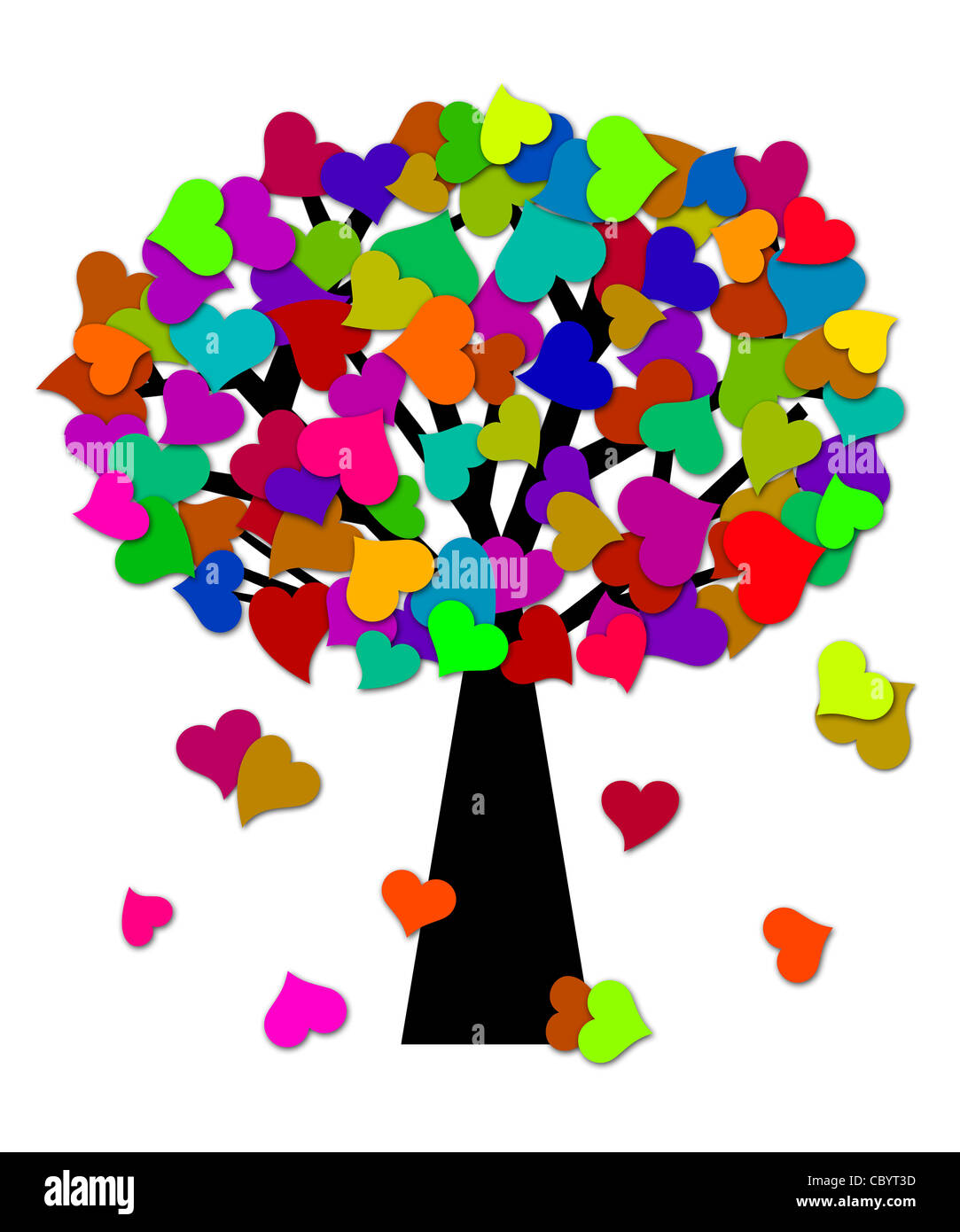 Colorful Valentines Day Heart Shape Leaves on Trees Illustration Stock ...