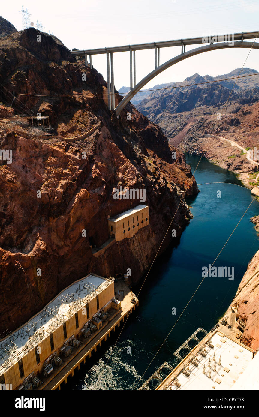 Photo of the bottom of the Hoover Dam complex feeding into the lower ...
