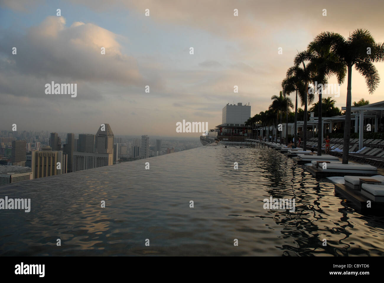 Sands SkyPark infinity swimming pool on the 57th floor of Marina Bay Sands Hotel, Marina Bay ...