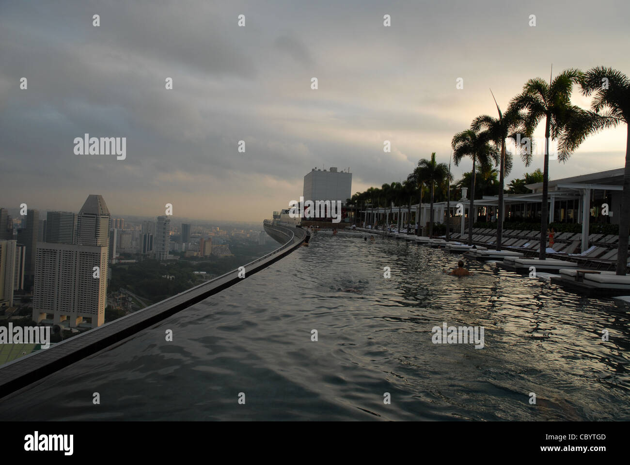 Sands SkyPark infinity swimming pool on the 57th floor of Marina Bay Sands Hotel, Marina Bay ...