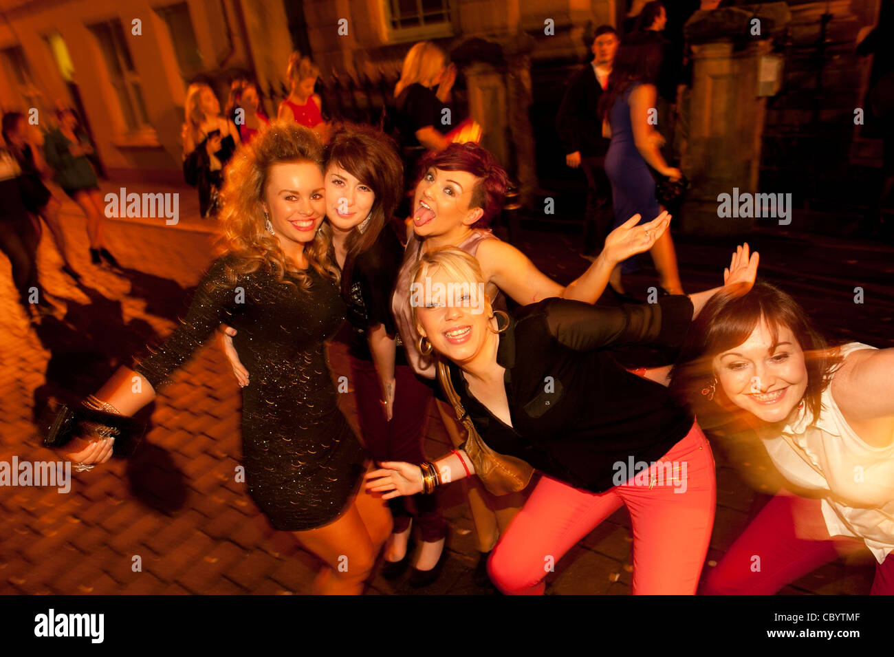 Revellers celebrating the new year, 2012, on the streets of Aberystwyth ...