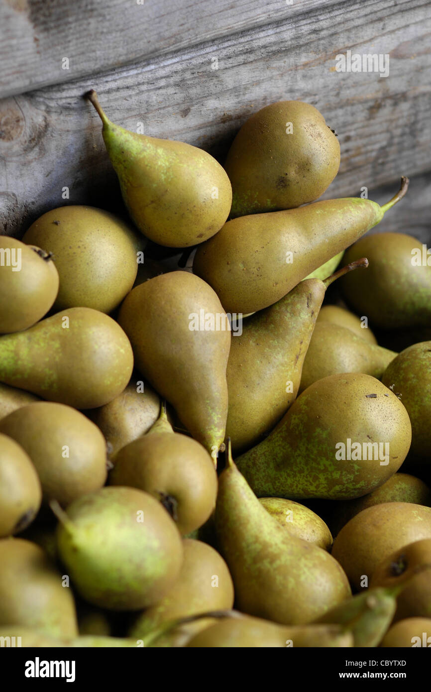 CONFERENCE PEARS IN A WOODEN CRATE Stock Photo - Alamy