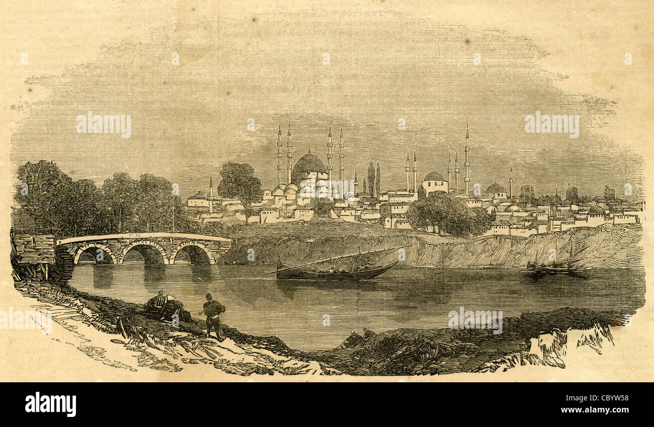 1854 engraving of Adrianople, now Edirne, Turkey Stock Photo - Alamy